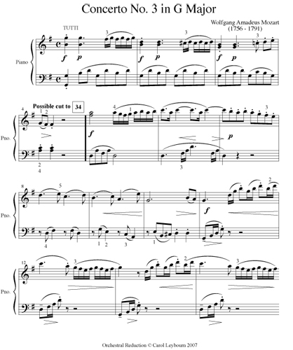 Simplified Piano Score for Mozart - Violin Concerto #3 in G major
